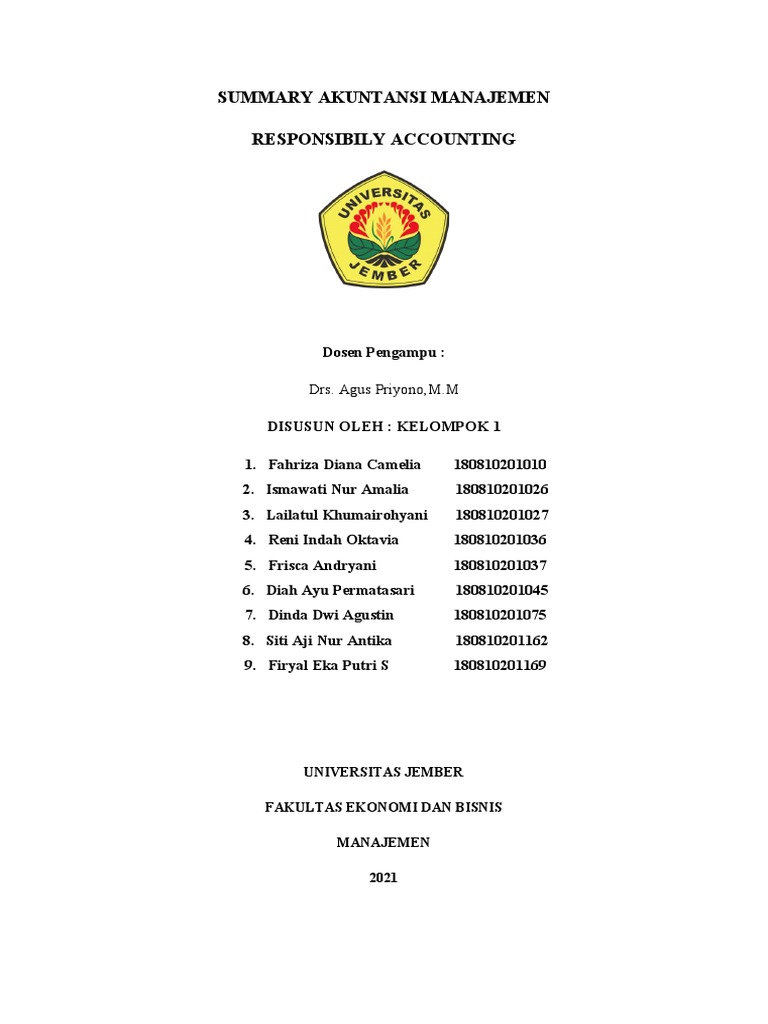 Summary Responsibility Accounting | PDF