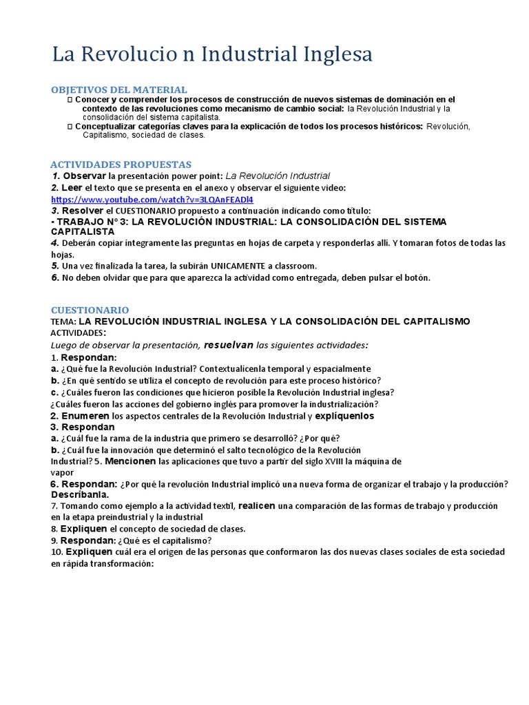 La Revolución Industrial Inglesa Actividades | PDF | Capitalismo ...