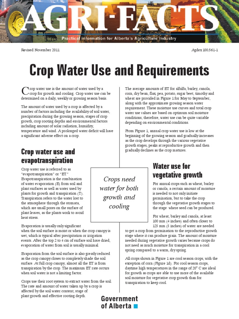 Crop Water Use and Evapotranspiration Water Use For Vegetative Growth ...