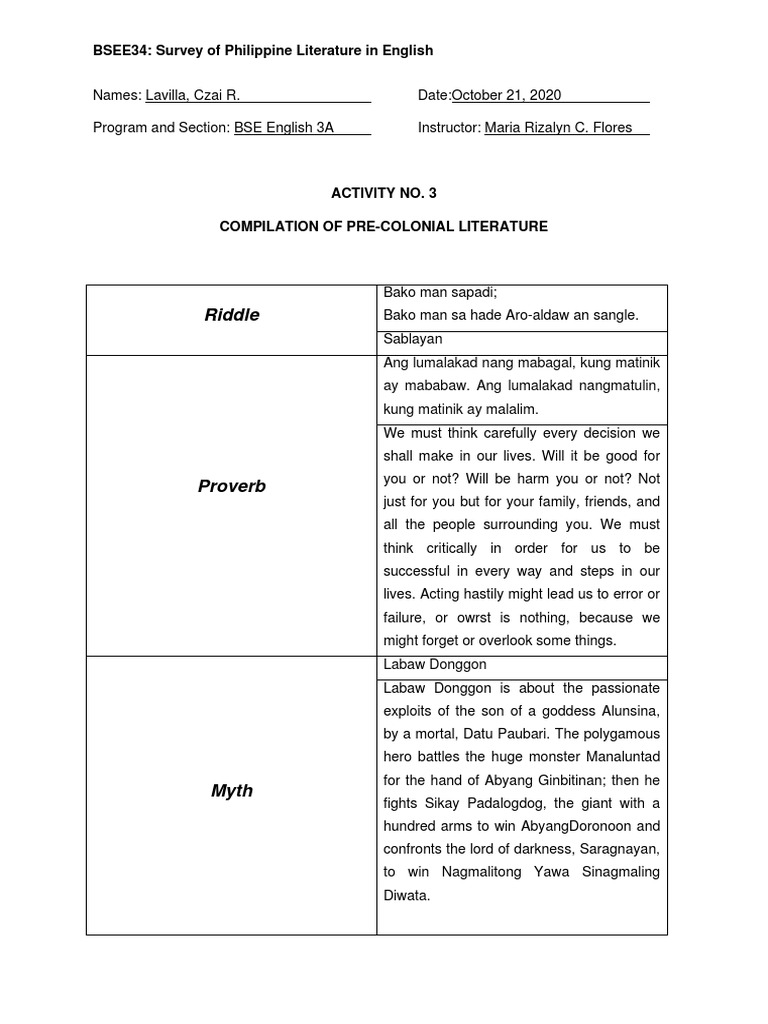 Compilation of Pre-Colonial Literature | PDF