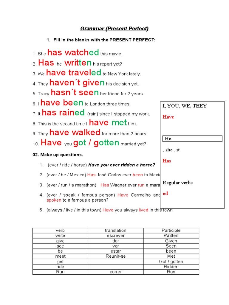 Present Perfect (Answers) | PDF | Perfect (Grammar) | Languages