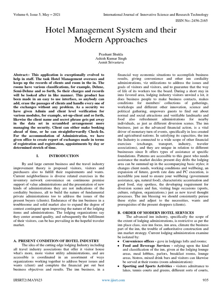 Hotel Management System and Their Modern Approaches | PDF | Inn | Hotel