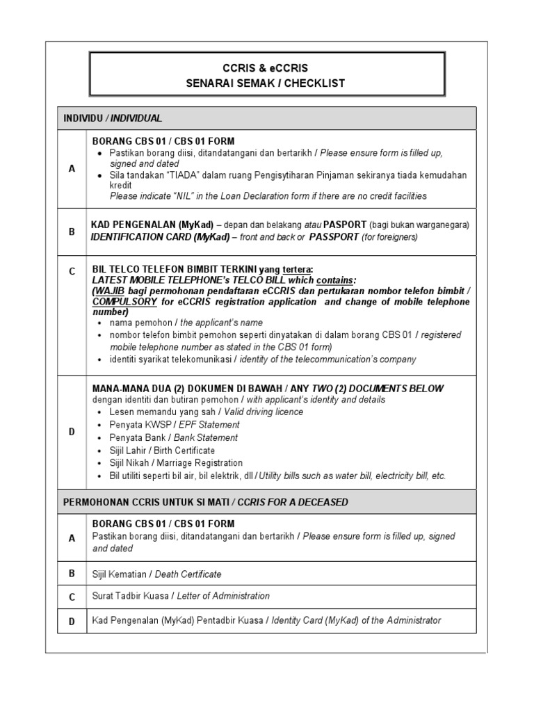 CCRIS Request Application and eCCRIS Registration Form | PDF ...
