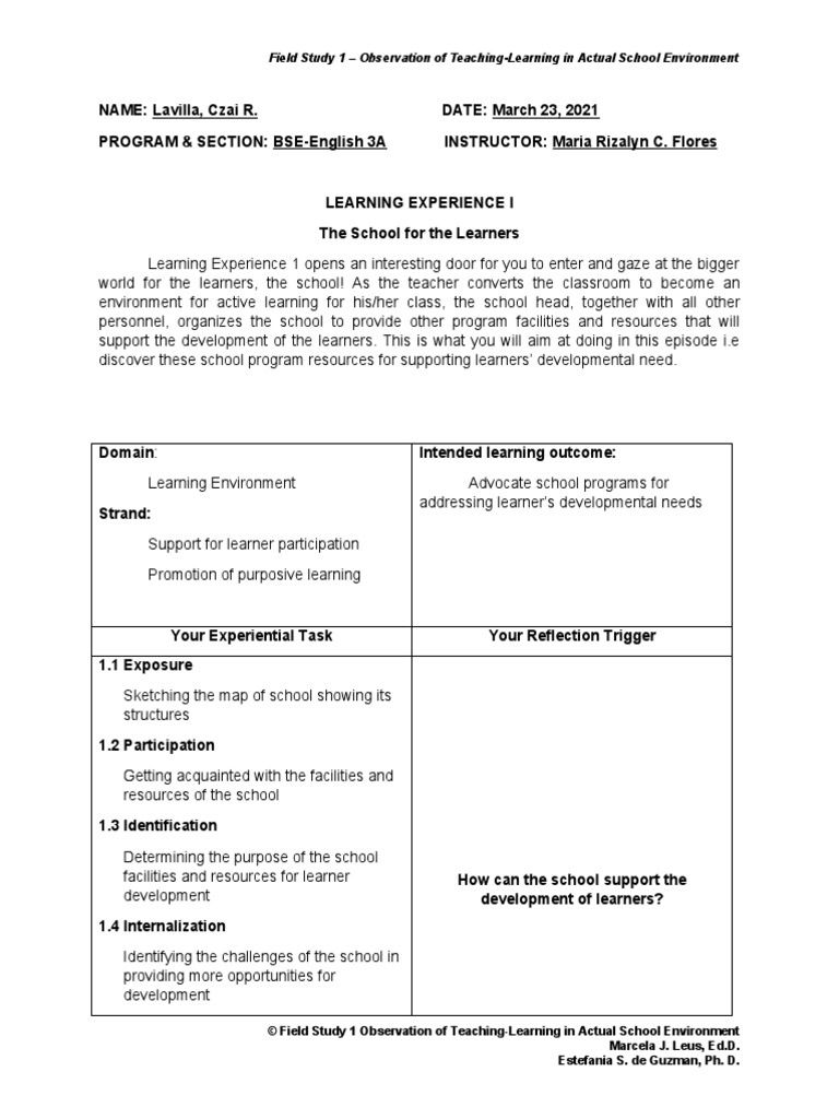 Field Study-Learning-Experience-1 | PDF | Laboratories | Classroom