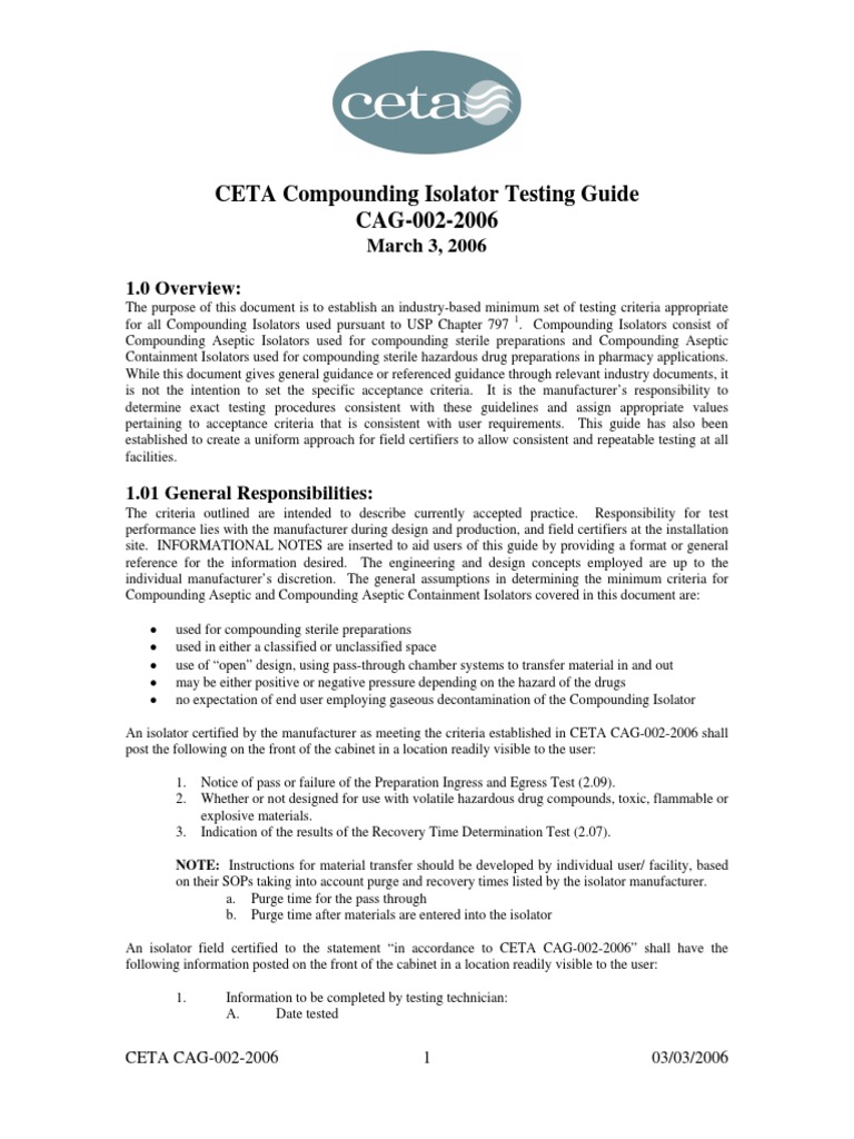 CETA Compounding Isolator Testing Guide | PDF | Flow Measurement ...