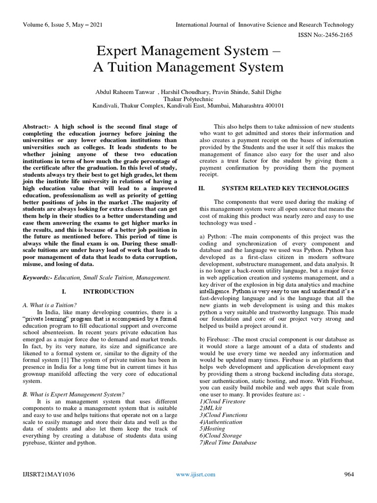 Expert Management System - A Tuition Management System | PDF ...