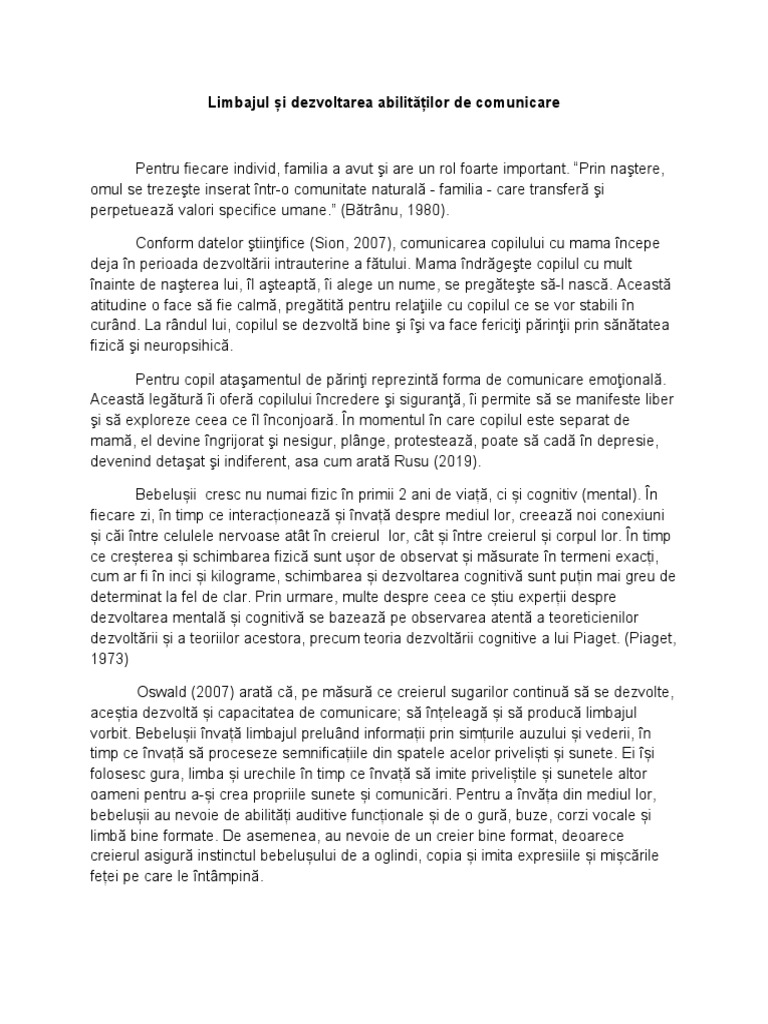 Limbajul Și Dezvoltarea Abilităților de Comunicare | PDF