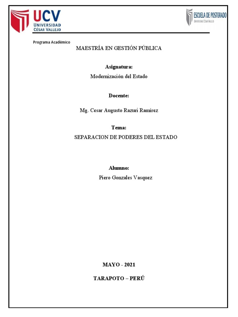 Análisis De La Separación De Poderes Pdf Separación De Poderes