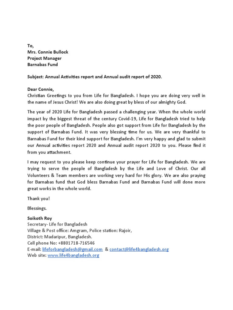 Annual Report Submission to Connie Bullock | PDF