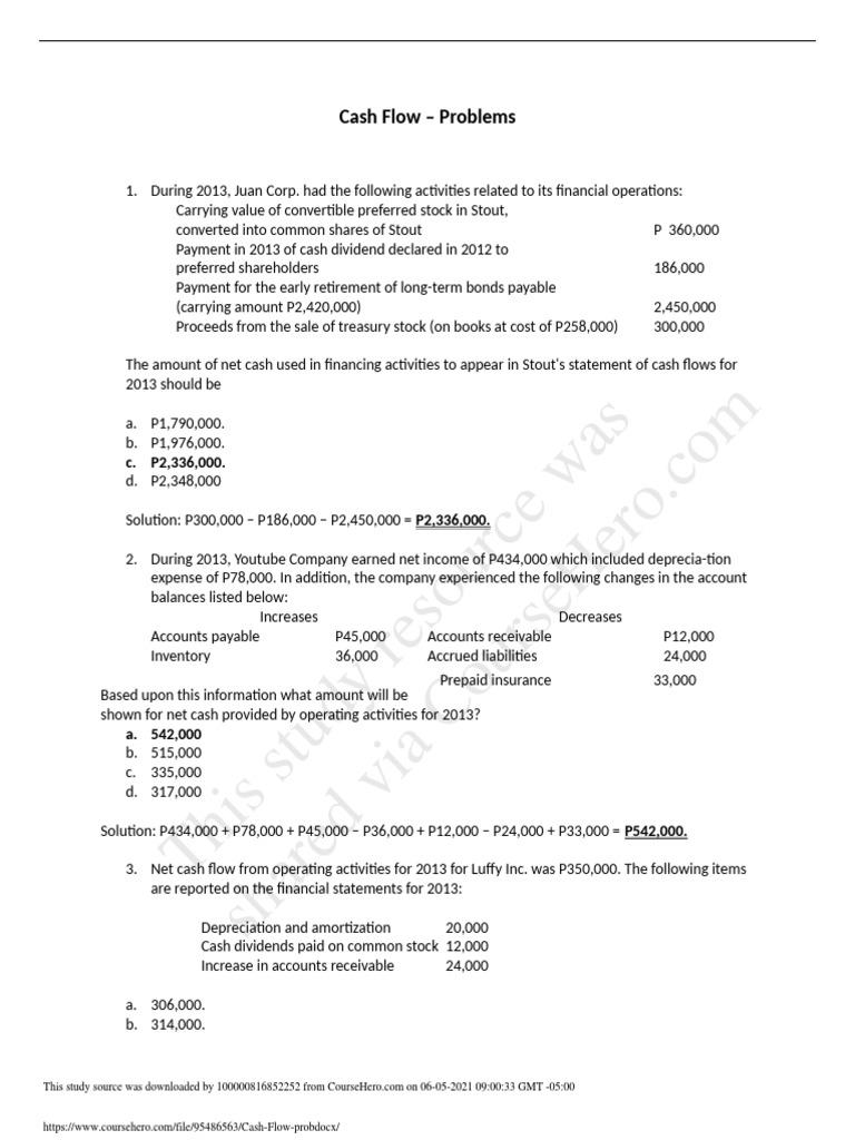 This Study Resource Was: Cash Flow - Problems | PDF | Cash Flow Statement | Depreciation
