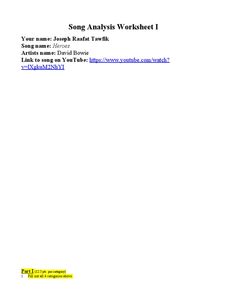 Song Analysis Worksheet I | PDF | Song Structure | Tempo
