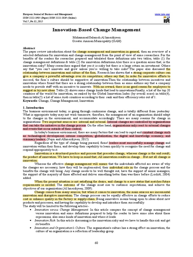 Innovation Based Change Management | PDF | Organizational Culture ...