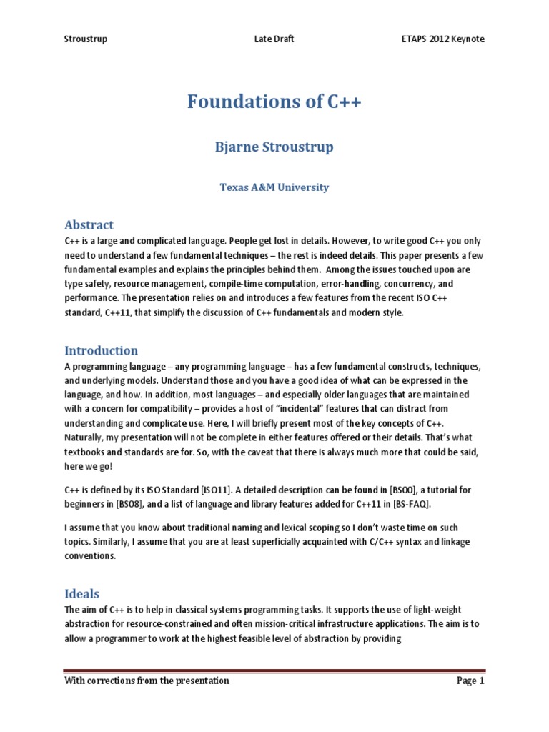 Bjarne Stroustrup's Foundations of C | PDF | C++ | Class (Computer Programming)