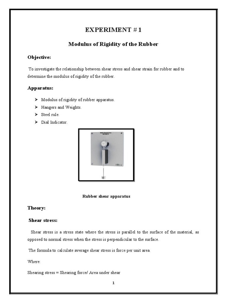 Experiment # 1: Modulus of Rigidity of The Rubber | PDF | Young's ...