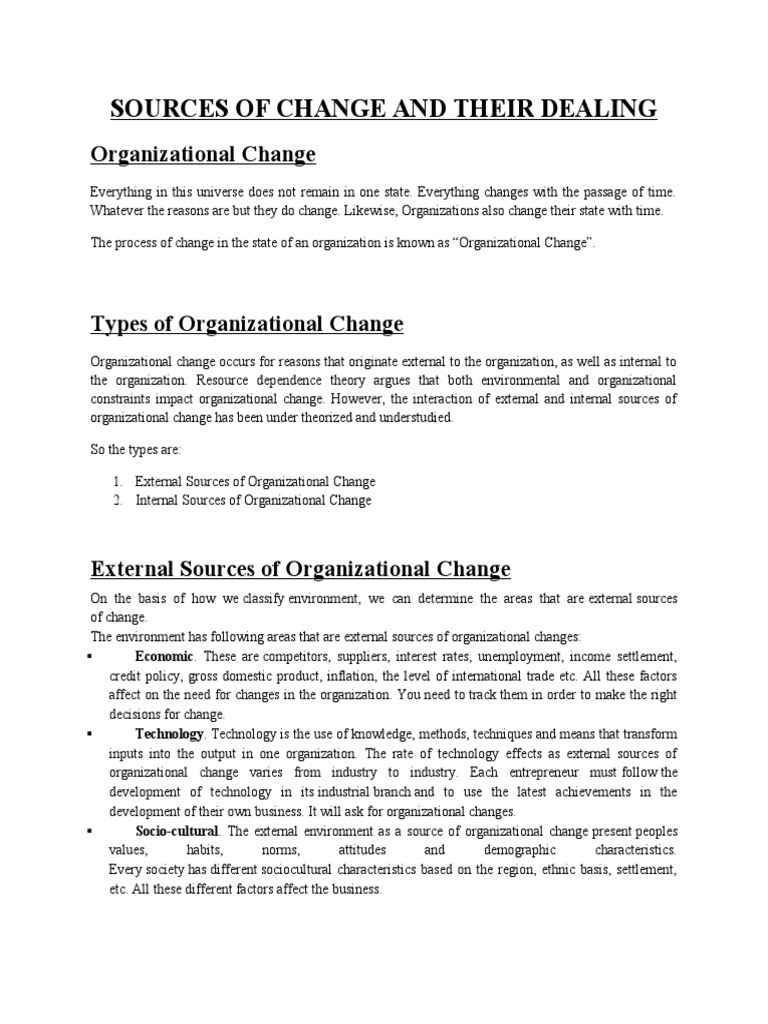 Organizational Change Sources Explained | PDF | Organizational Behavior ...