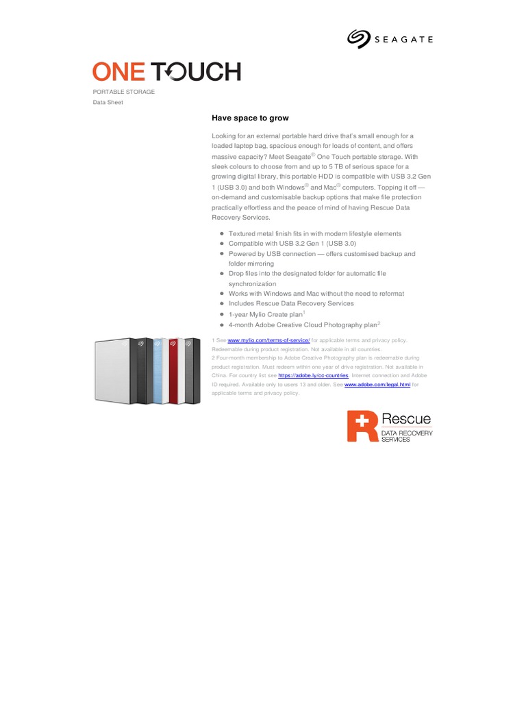 One Touch Portable Storage Paper | PDF | Usb | Hard Disk Drive