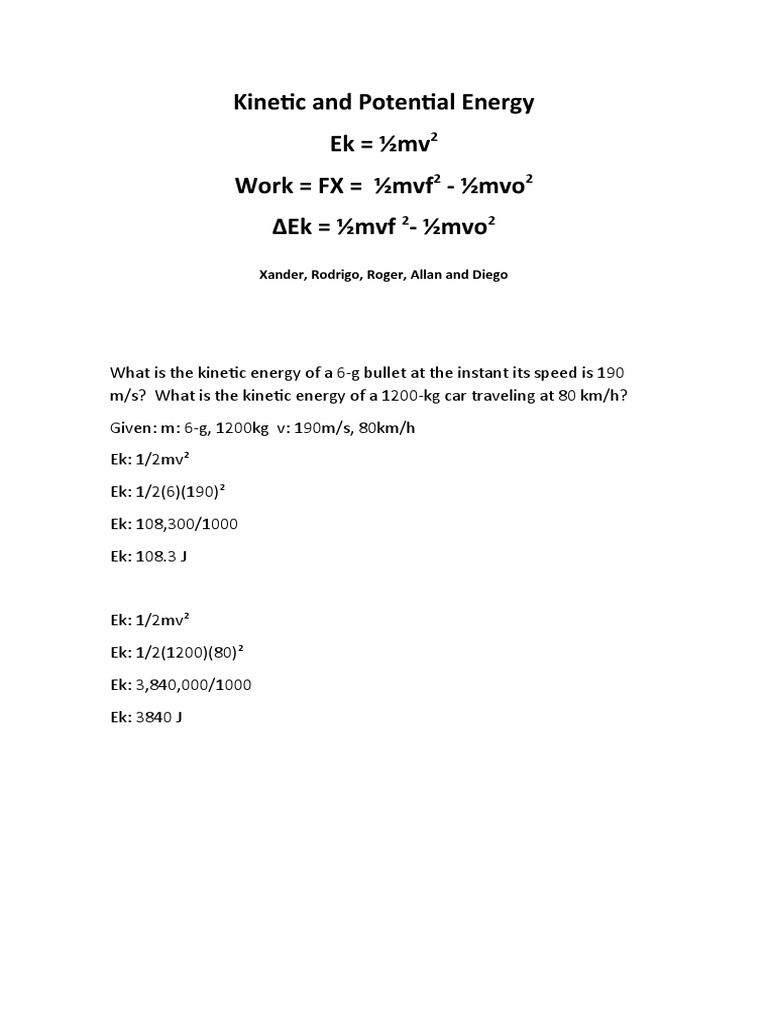 Kinetic and Potential Energy - Classwork 10th Grade | PDF