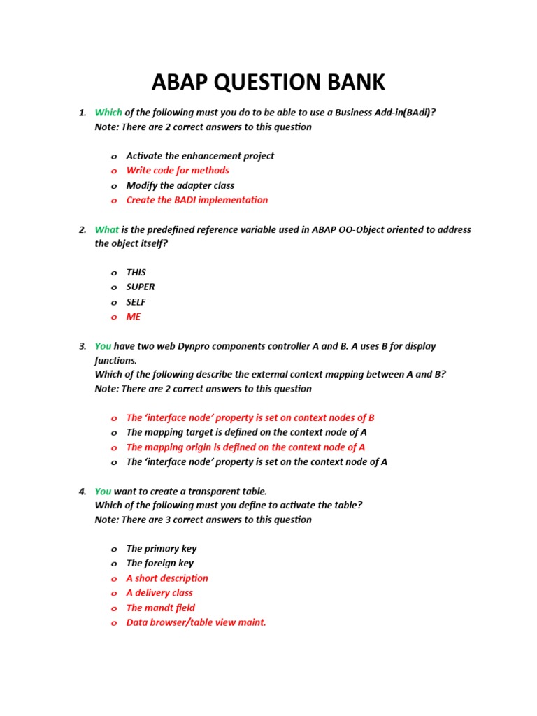 Abap Question Bank | PDF | Class (Computer Programming) | Software Development