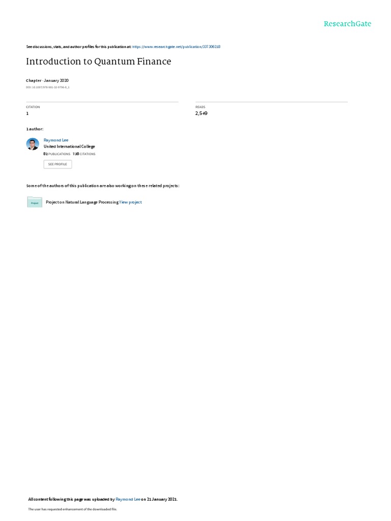 Introduction To Quantum Finance: January 2020 | PDF | Quantum Mechanics ...