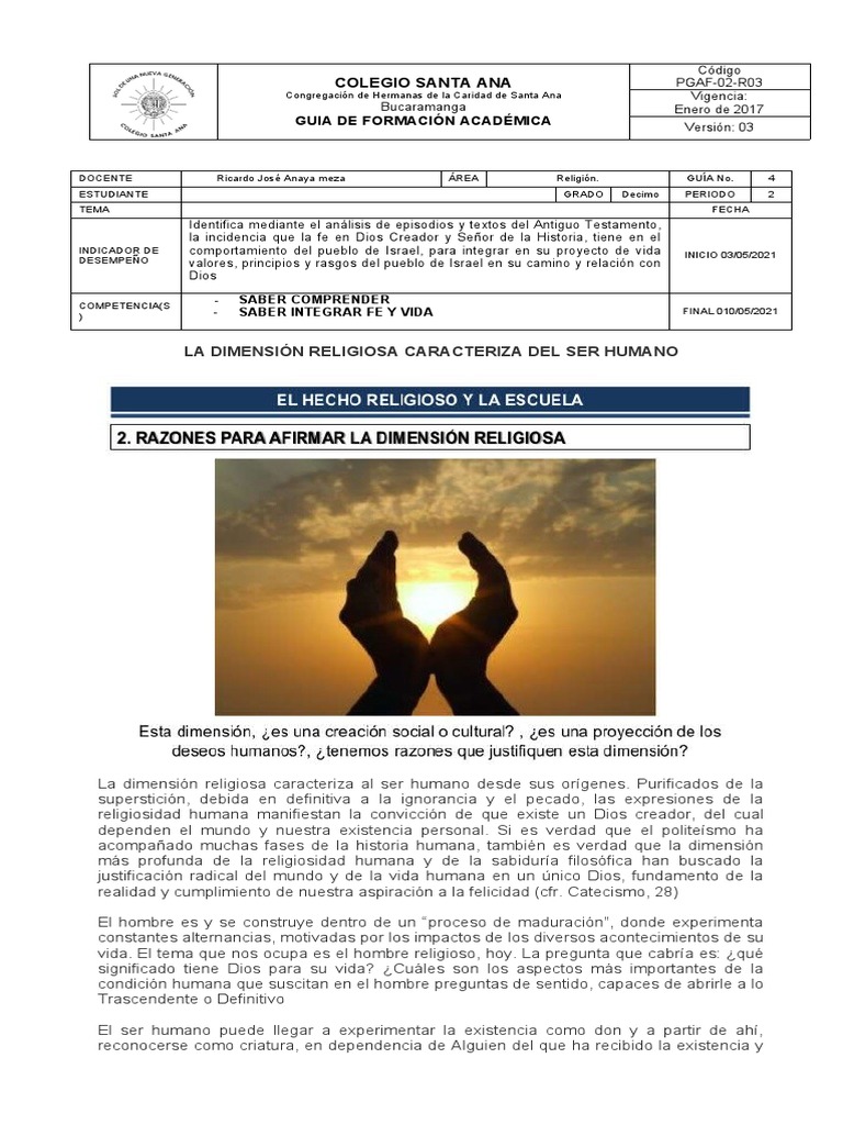 La Dimensión Religiosa Caracteriza Del Ser Humano: Colegio Santa Ana ...