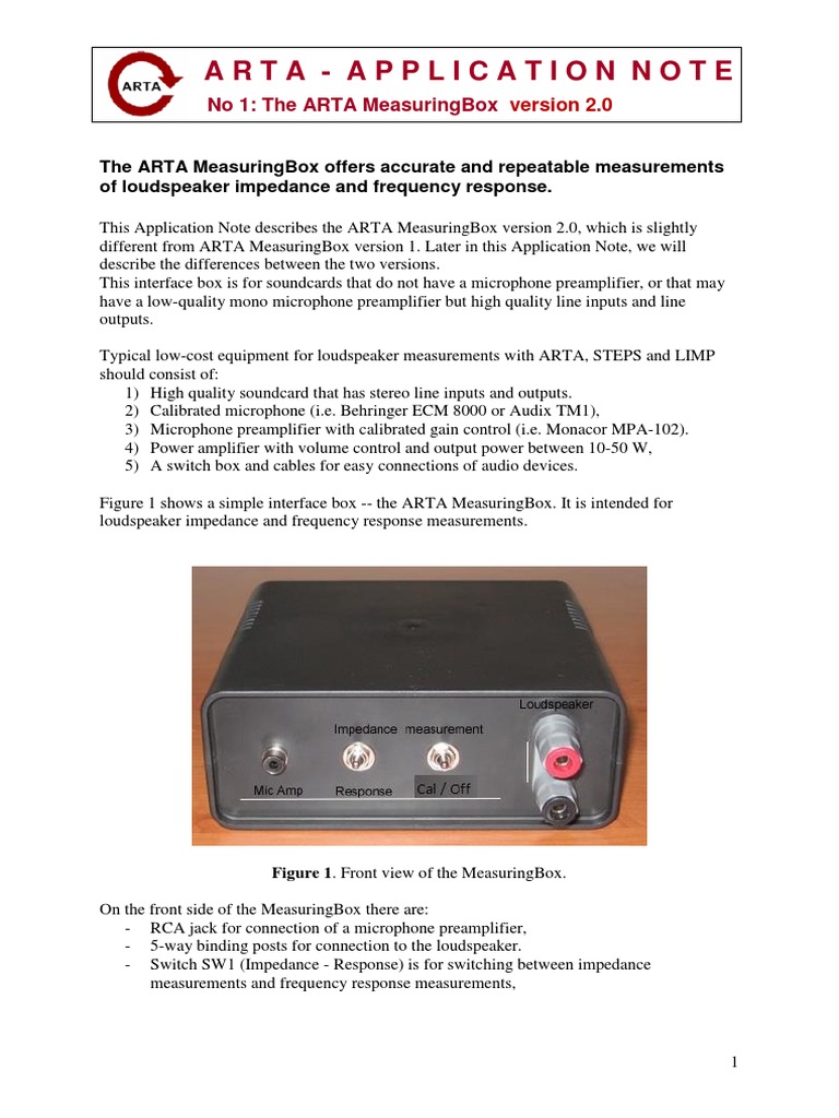 Arta - Application Note: No 1: The Arta Measuringbox | PDF | Amplifier ...