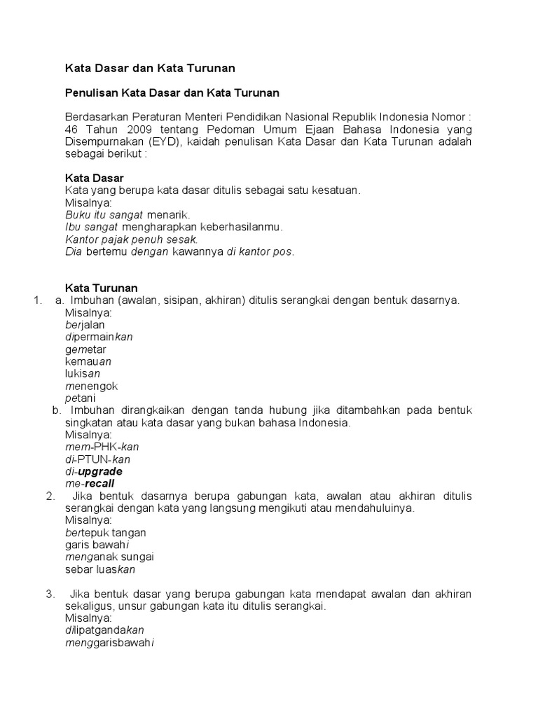 Panduan Penulisan Kata Dasar dan Turunan | PDF