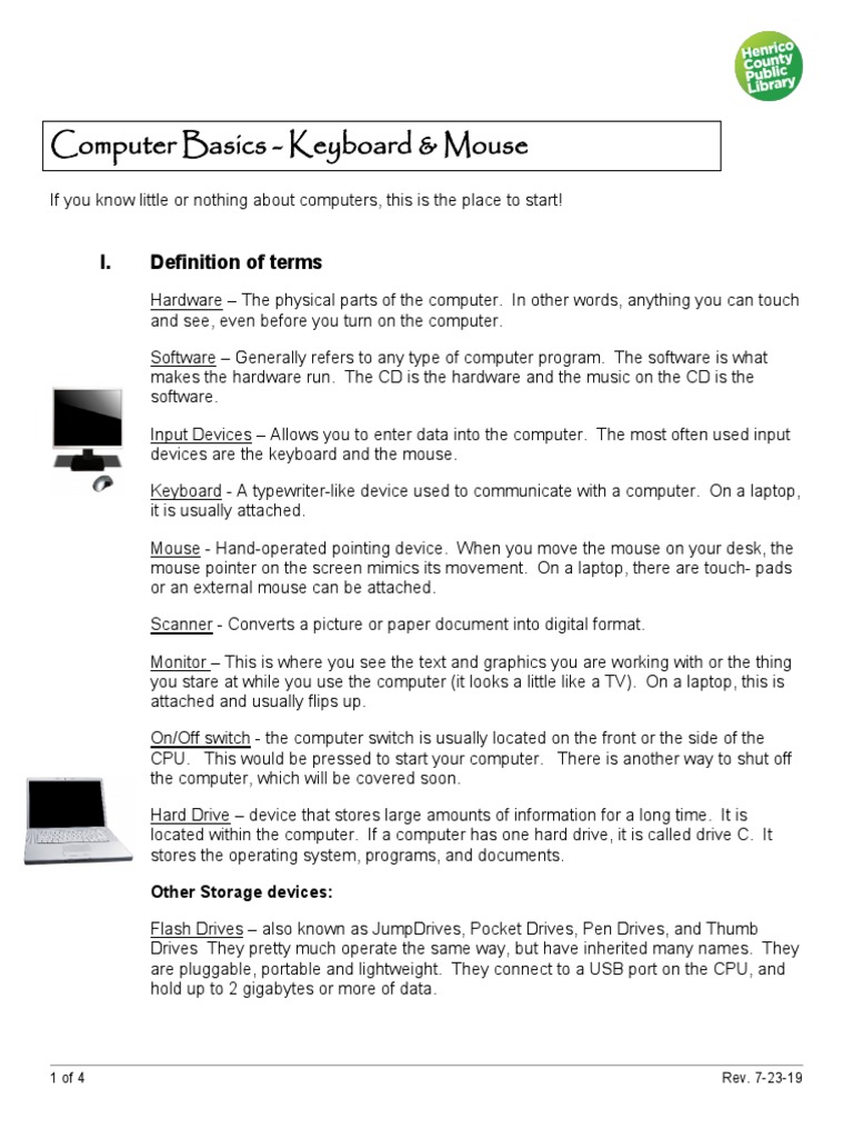 Computer Basics - Keyboard & Mouse: I. Definition of Terms | PDF ...