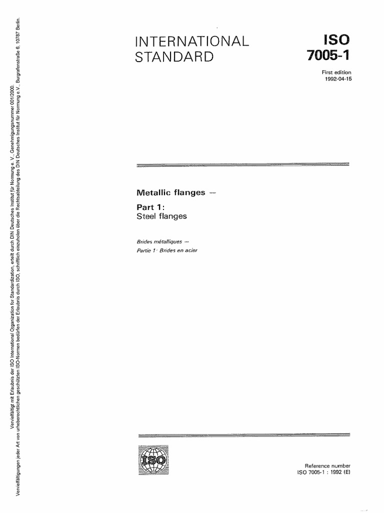 ISO 7005-1-1992 - Metallic Flanges Steel Flanges | PDF