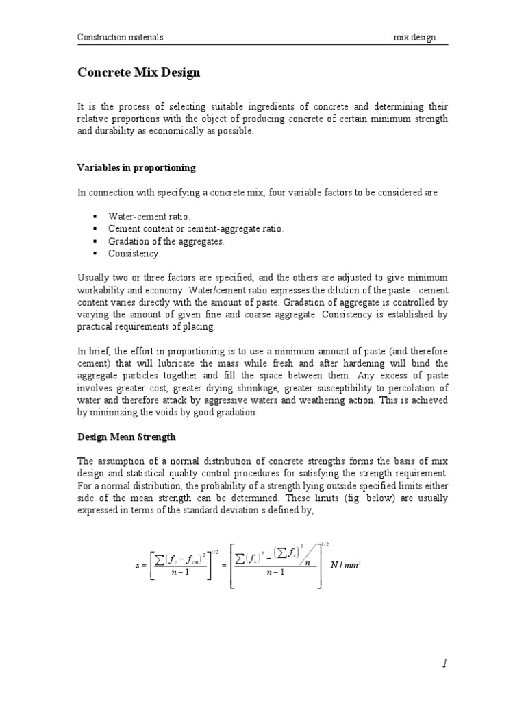Concrete Mix Design: Variables in Proportioning | PDF | Construction ...