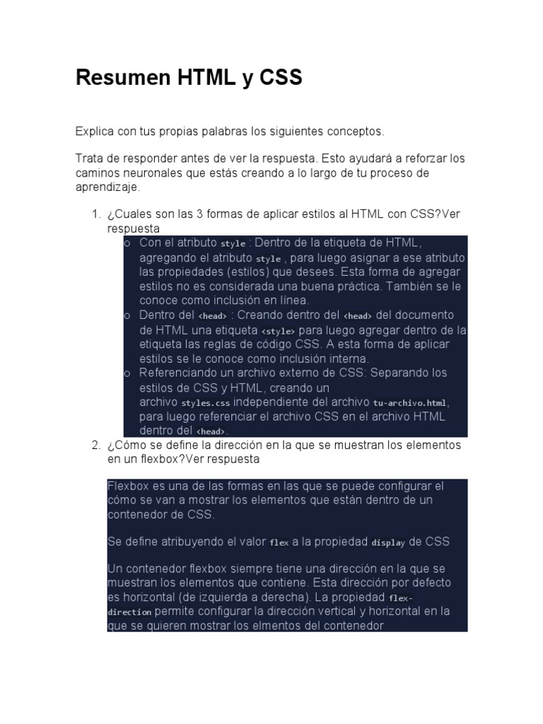 Resumen HTML y Css | PDF | HTML | Cognición