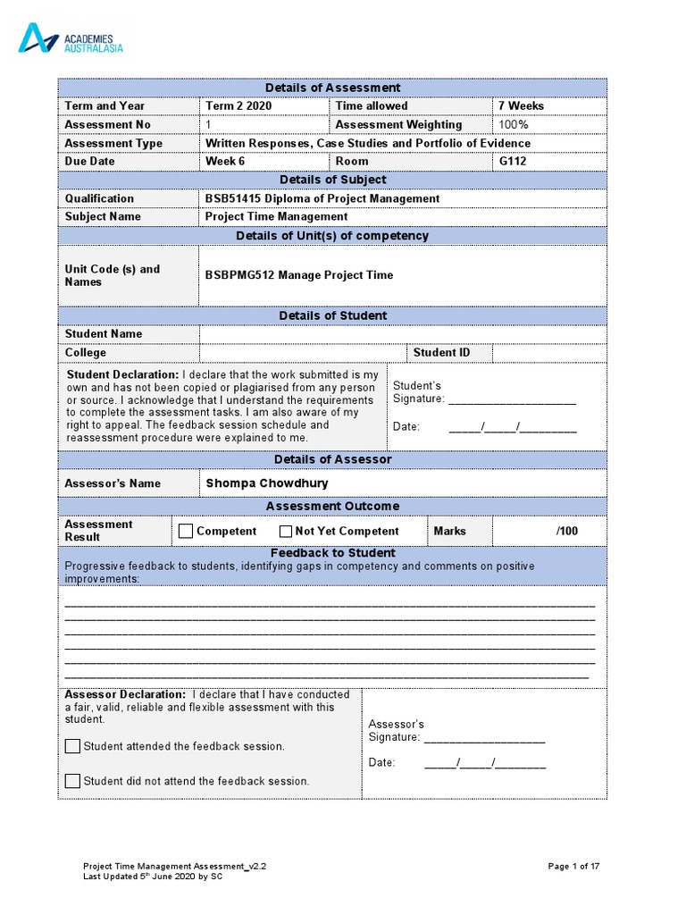 Project Time Management Assessment | PDF | Educational Assessment ...