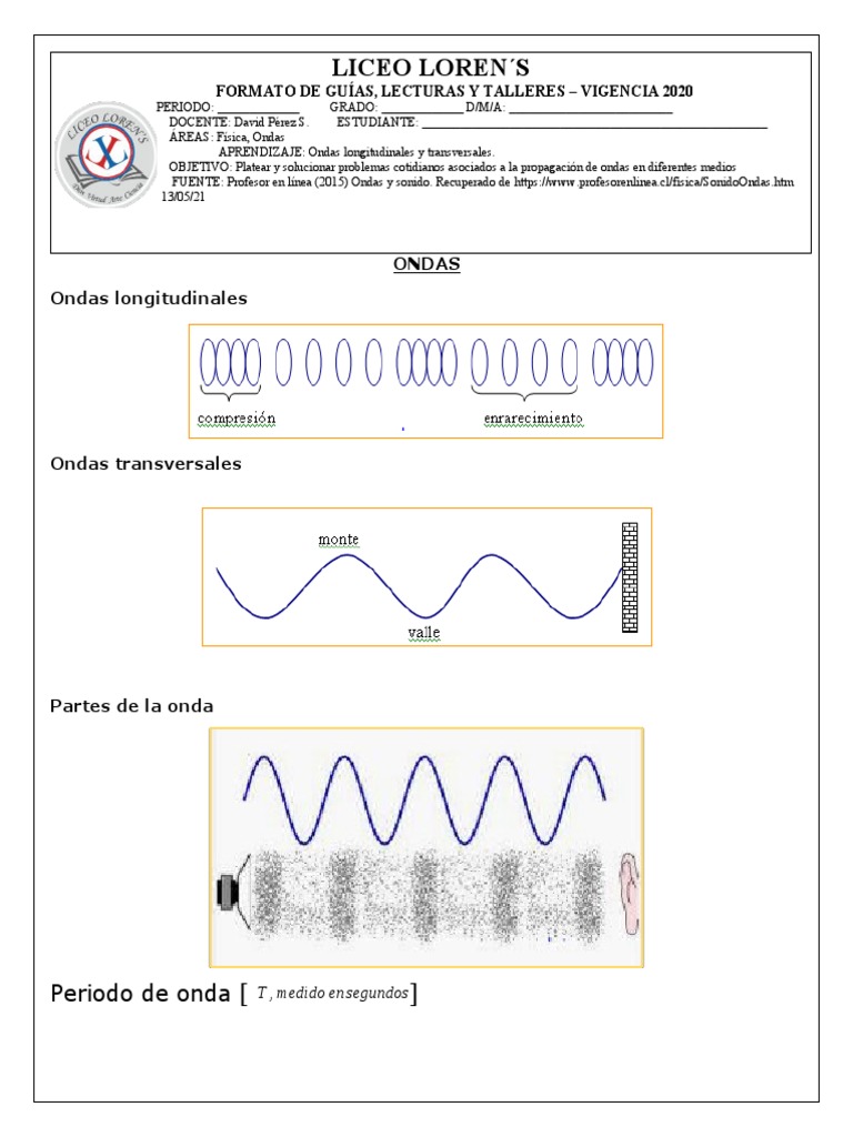 Hoja De Trabajo Sobre Ondas Ficha De Trabajo N^ 6 Ondas Mecánicas 2
