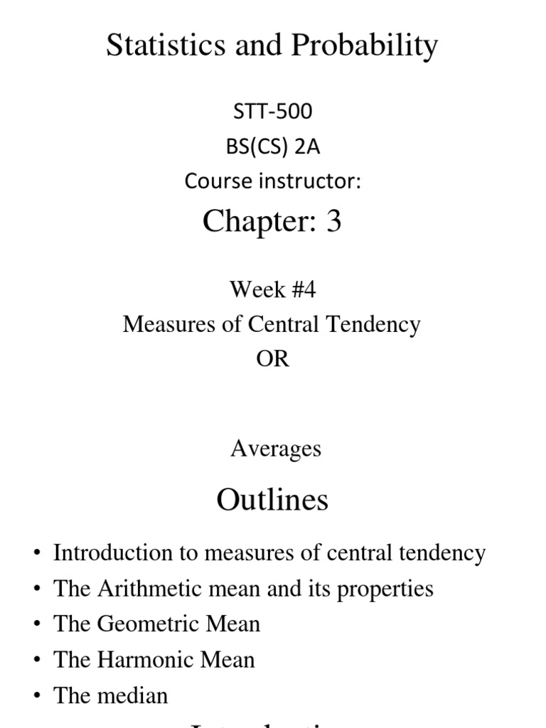 Statistics and Probability: STT-500 BS (CS) 2A Course Instructor | PDF ...
