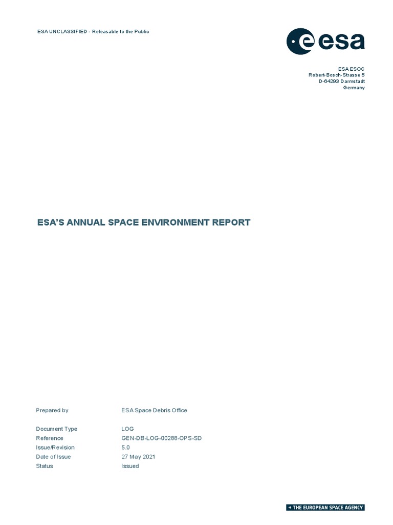 ESA Annual Space Environment Report 2021 | PDF | Space Debris ...
