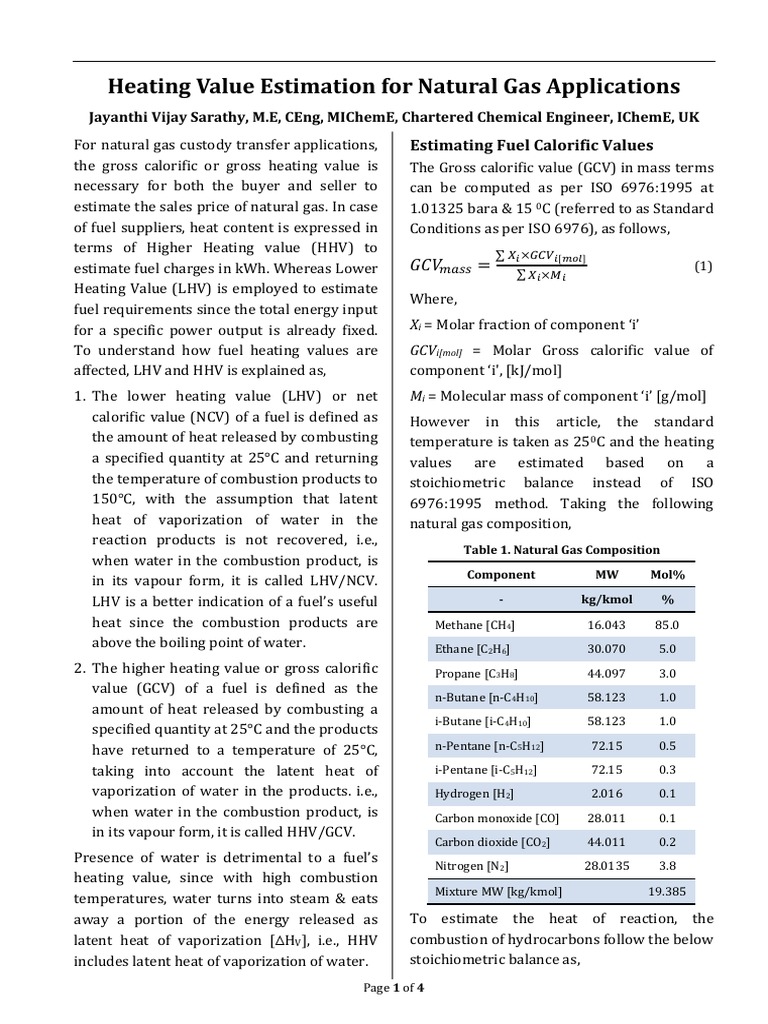 Heating Value Estimation For Natural Gas Applications | PDF ...
