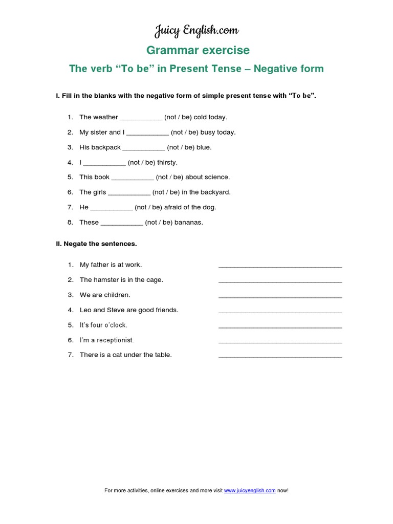 02 2 The Verb To Be Negative | PDF