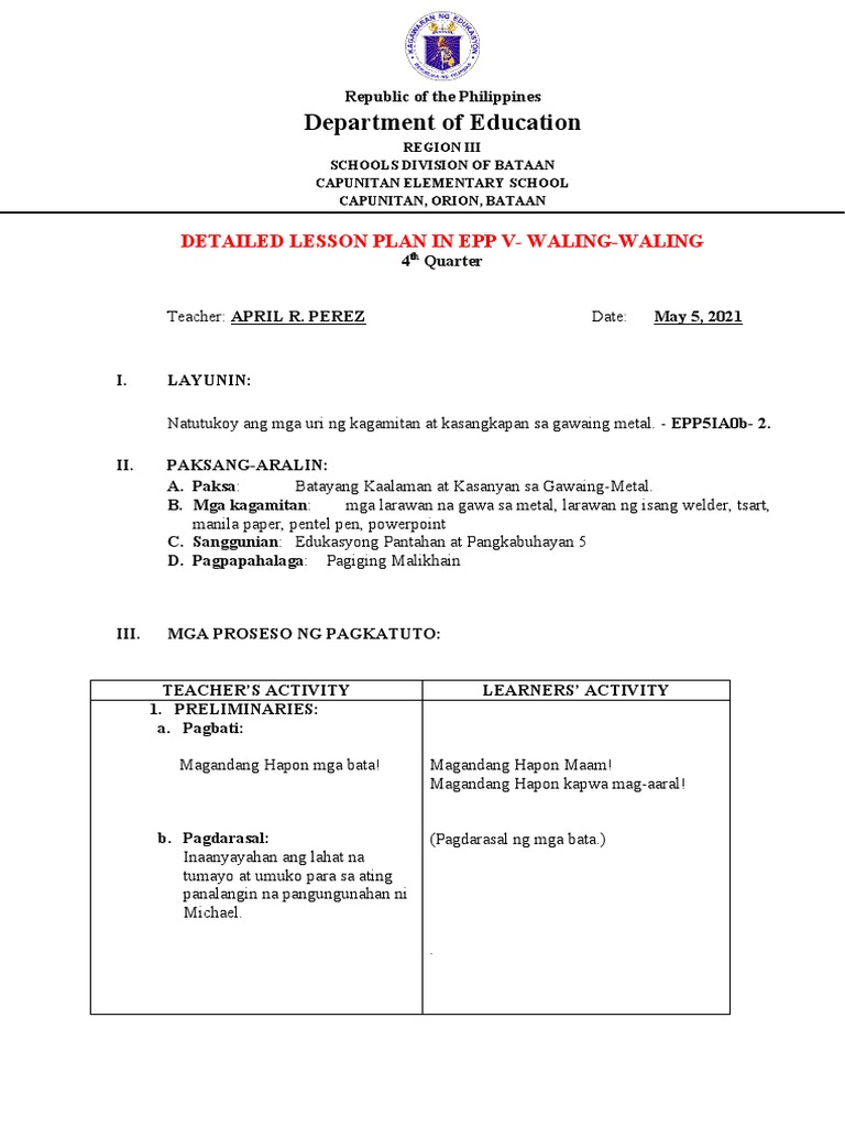 Detailed Epp V 4th Grading | PDF