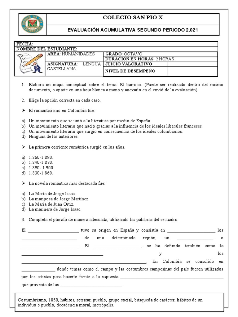 Octavo Acumulativo Español | PDF | Romanticismo | Predicado (Gramática)