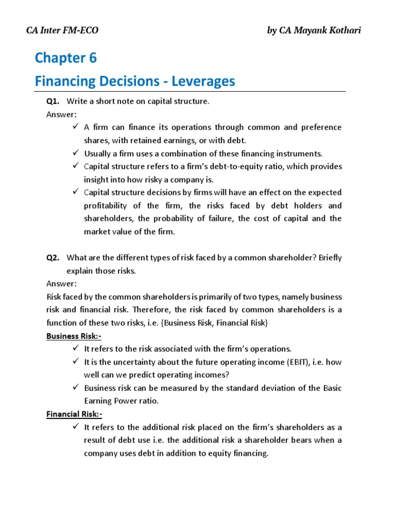 Chapter 6 Types of Leverages-1 | PDF | Capital Structure | Leverage ...