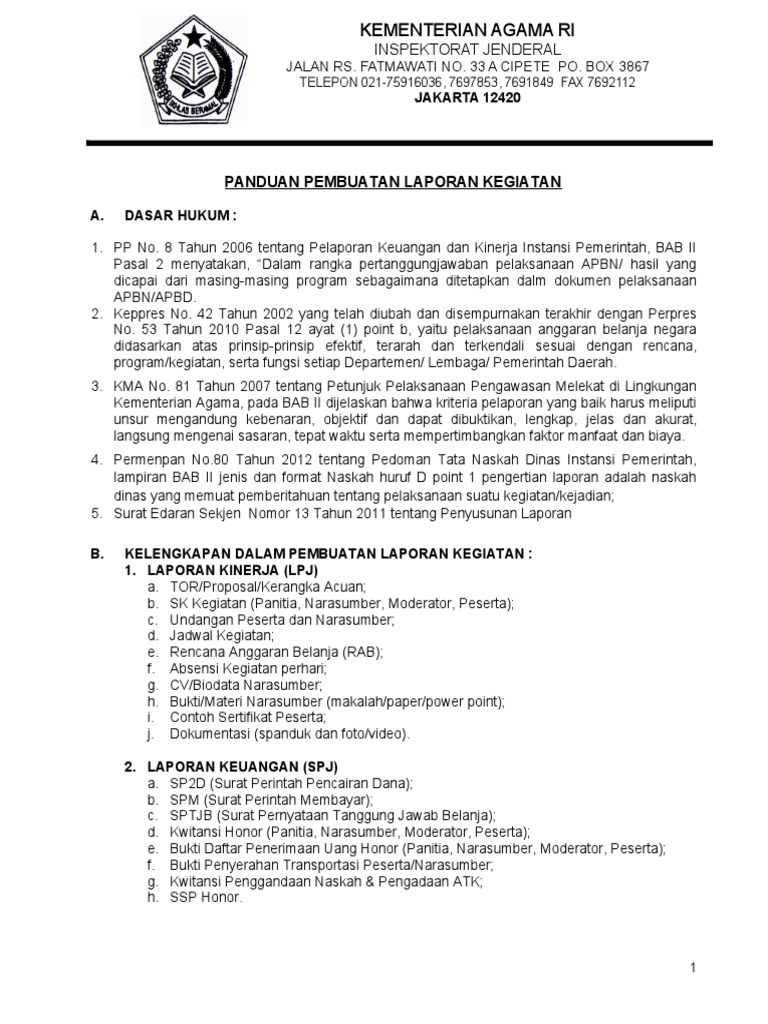 Panduan SPJ dan LPJ Kegiatan | PDF