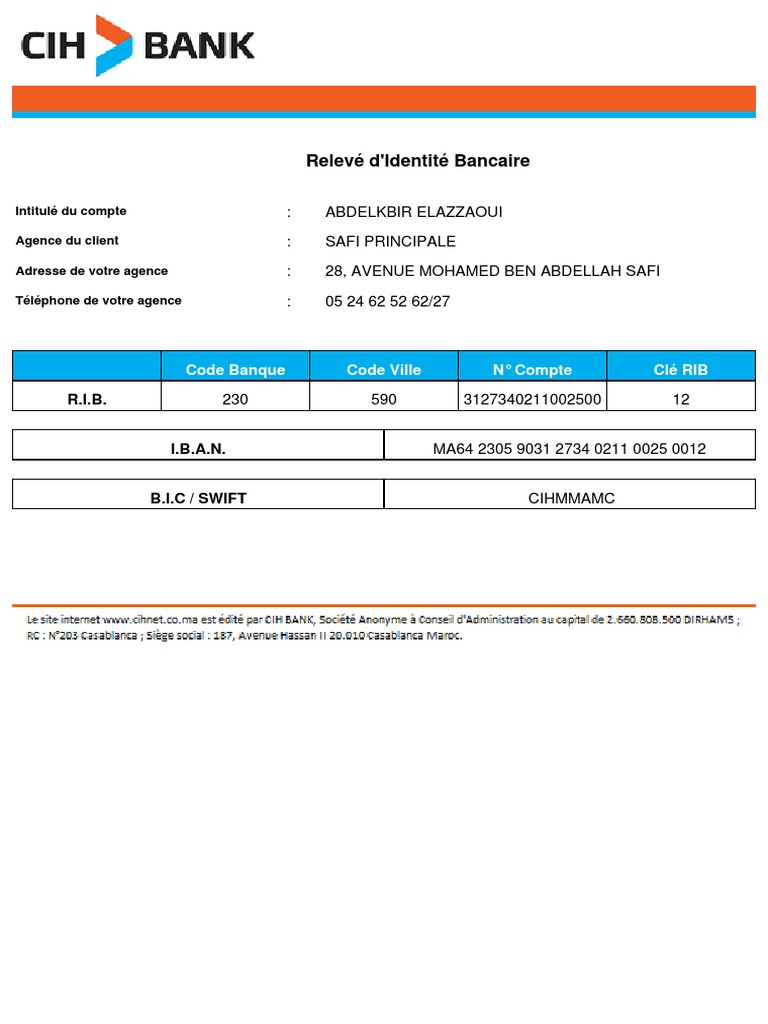 Relevé D'identité Bancaire | PDF | Affaires | Finance et gestion monétaire