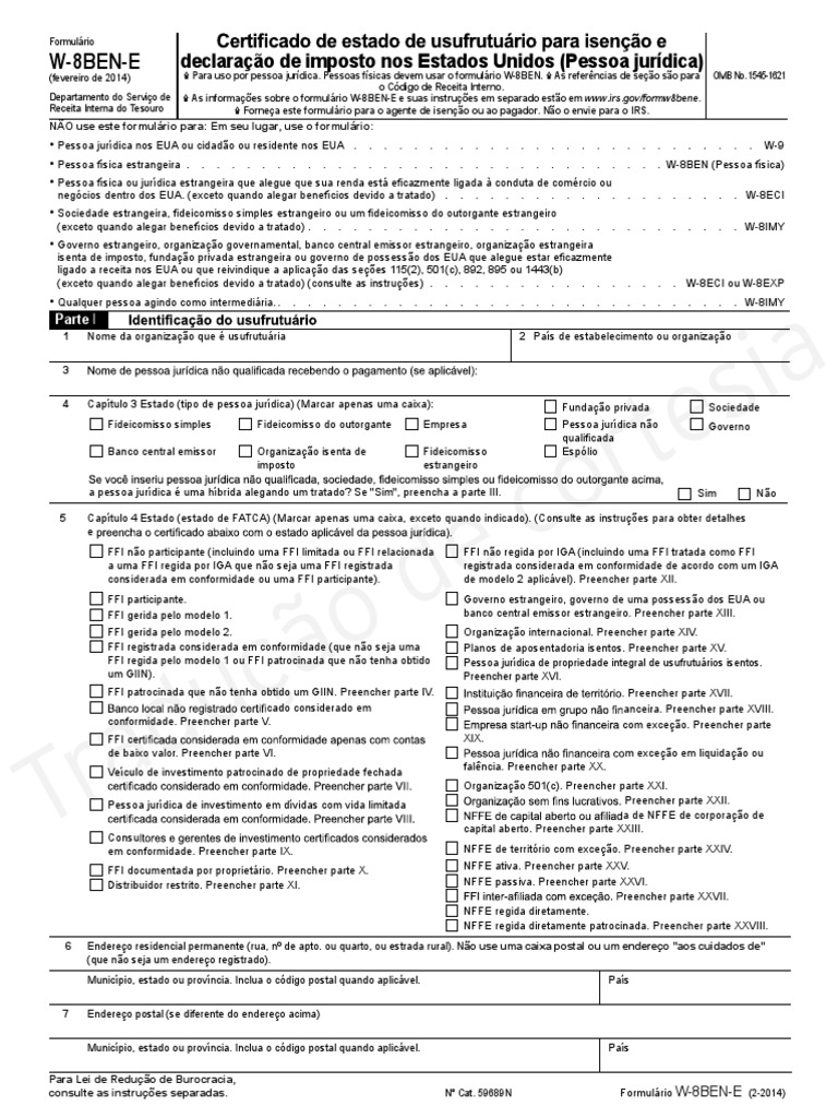 W-8BEN-E Form and Instructions PT | PDF | Crédito | Finanças e ...
