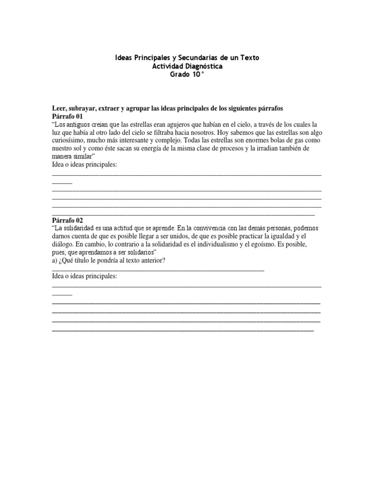Ideas Principales y Secundarias de Un Texto 10° | PDF