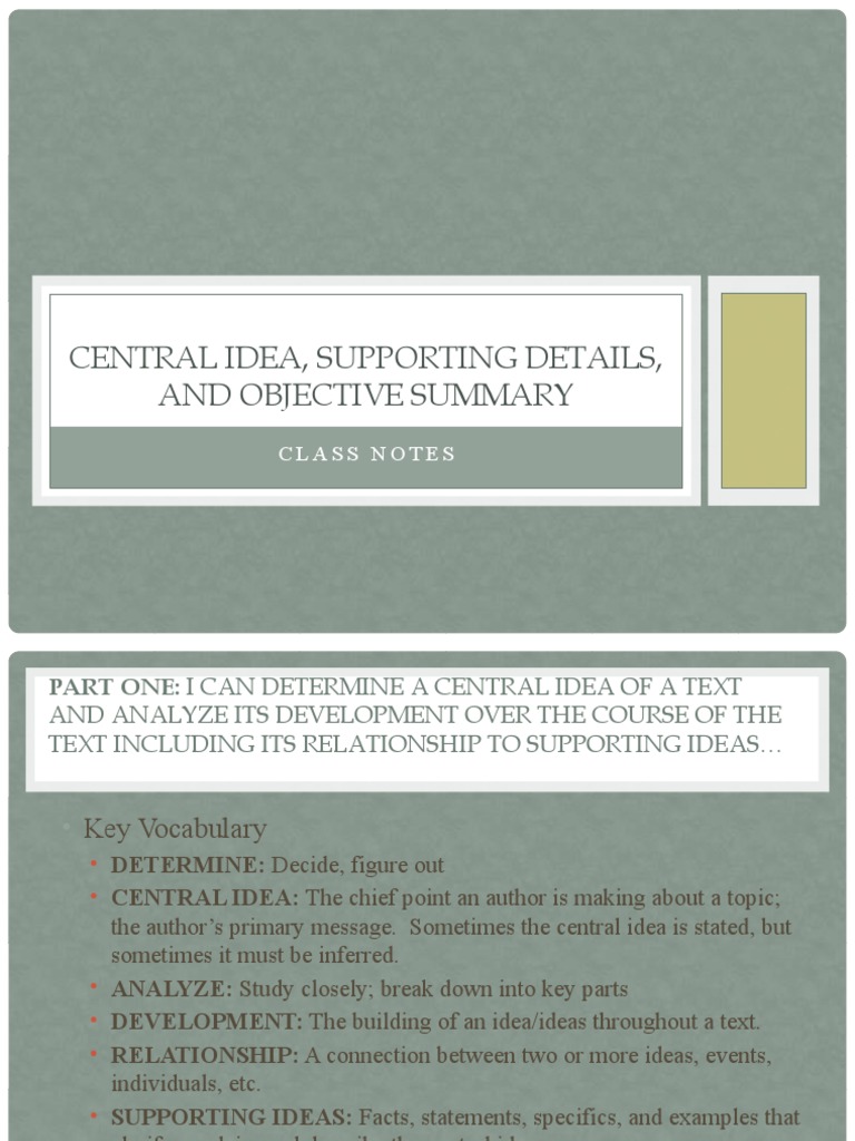 Central Idea Objective Summary | PDF | Communication | Linguistics