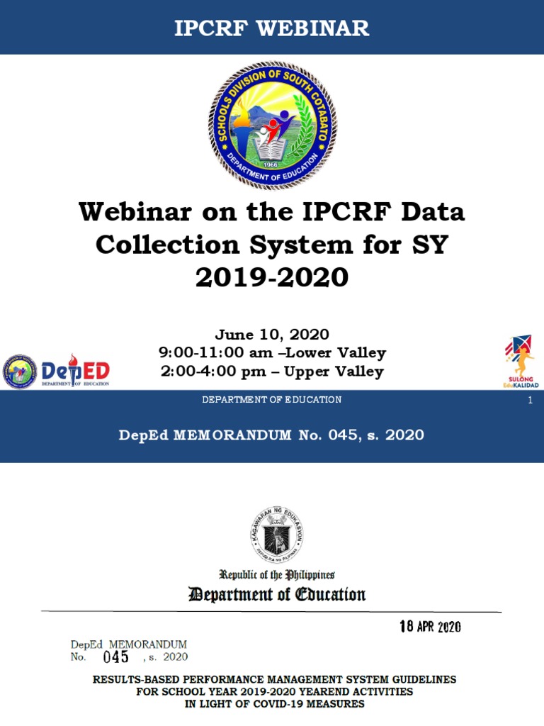 Webinar On The IPCRF Data Collection System For SY 2019-2020 | PDF | Business | Science