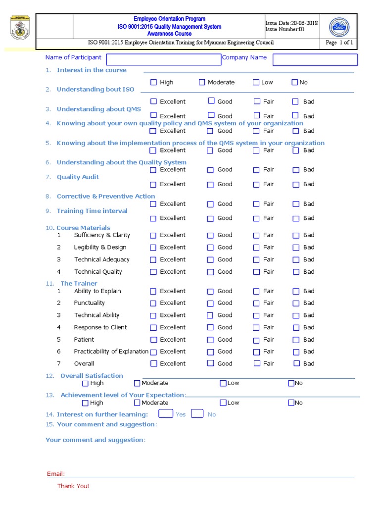 Feedback Form (QMS - After Training) | PDF | Quality Management System ...