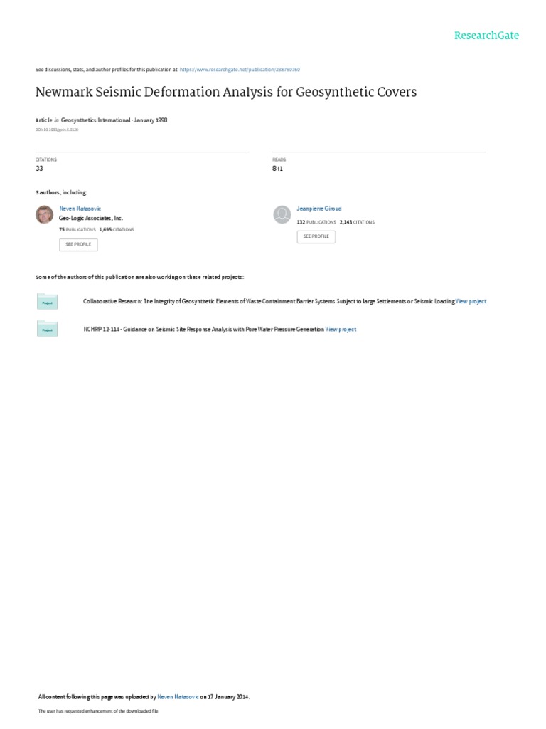 Newmark Seismic Deformation Analysis For Geosynthe | PDF | Yield ...