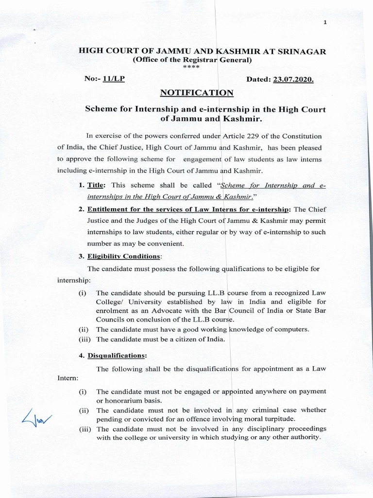 J K HC Internship Notification | PDF | Judge | Advocate