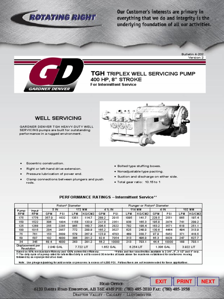 TGH 400 Data Sheet | PDF | Engine Technology | Pump