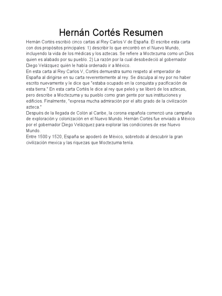 "Segunda Carta de Relación" Hernán Cortés Resumen | PDF